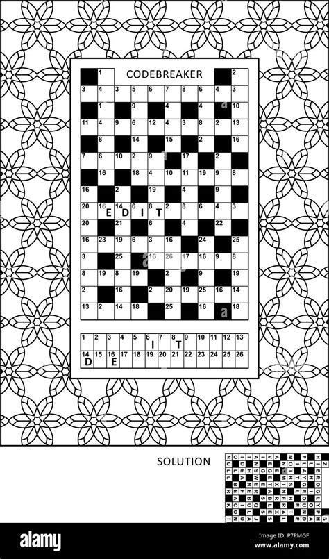 Puzzle And Coloring Activity Page For Grown Ups With Codebreaker Or