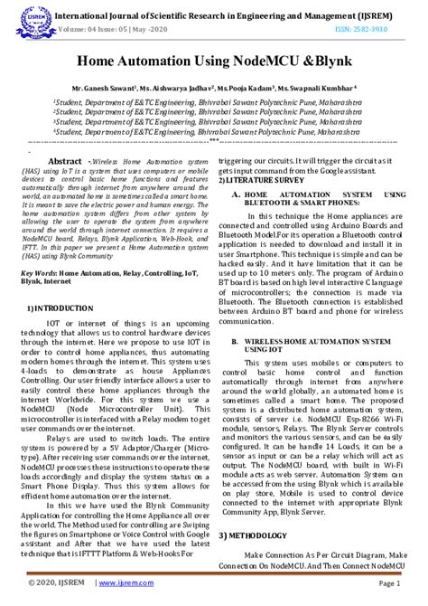Pdf Home Automation Using Nodemcu And Blynk