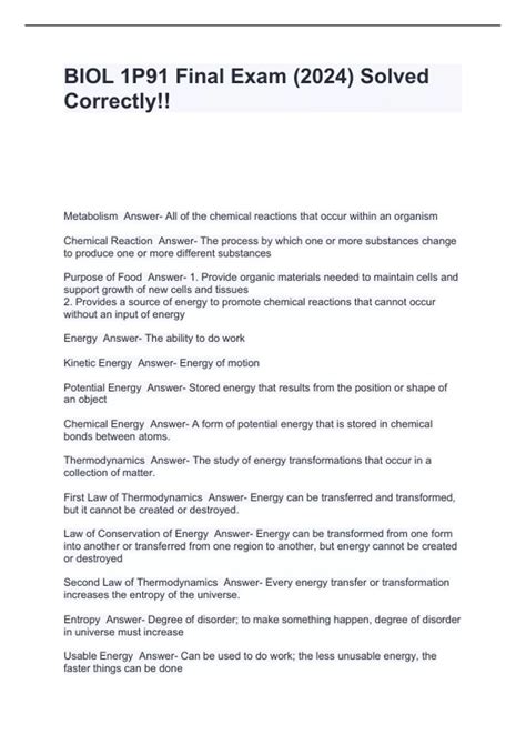 Biol 1p91 Final Exam 2024 Solved Correctly Biol 1p91 Stuvia Us