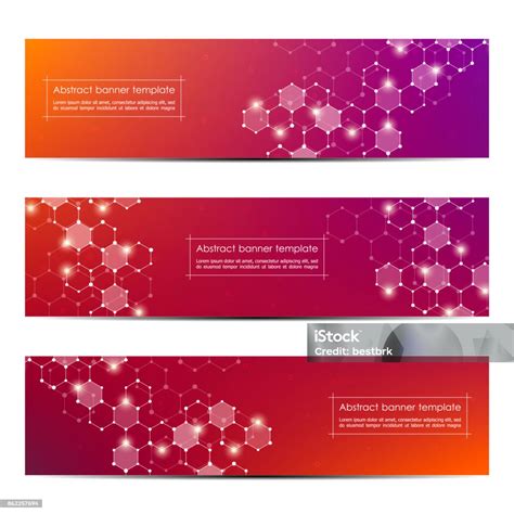 Set Of Abstract Banner Design Dna Molecule Structure Background Geometric Graphics And Connected