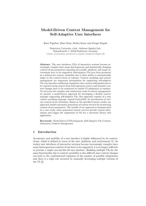 Pdf Model Driven Context Management For Self Adaptive User Interfaces