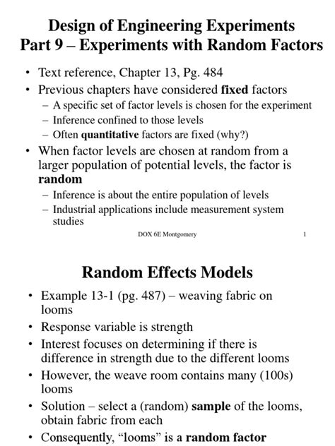 Design Of Engineering Experiments Part 9 Experiments With Random