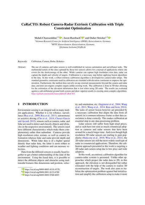 Pdf Caracto Robust Camera Radar Extrinsic Calibration With Triple