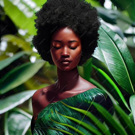 Premium Photo Beautiful African Woman Portrait With Plants And
