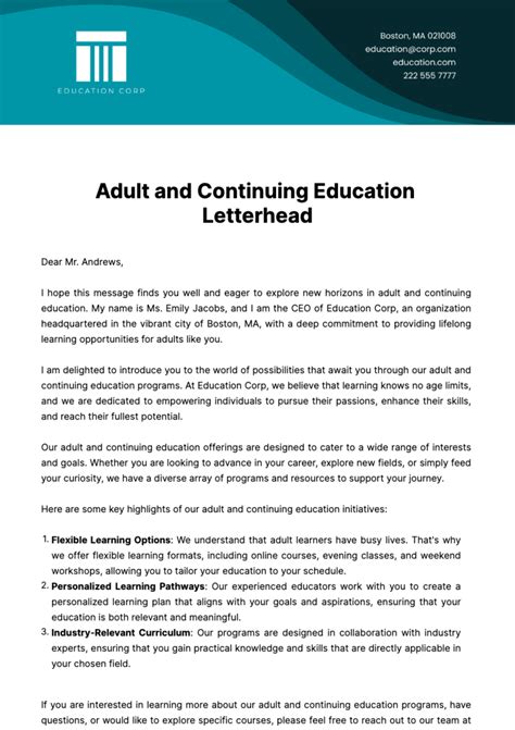 Free Adult And Continuing Education Letterhead Template To Edit Online