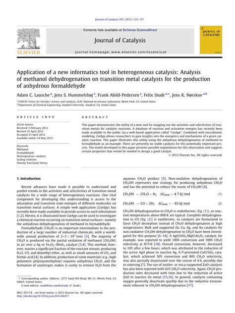 Pdf Application Of A New Informatics Tool In Heterogeneous Catalysis