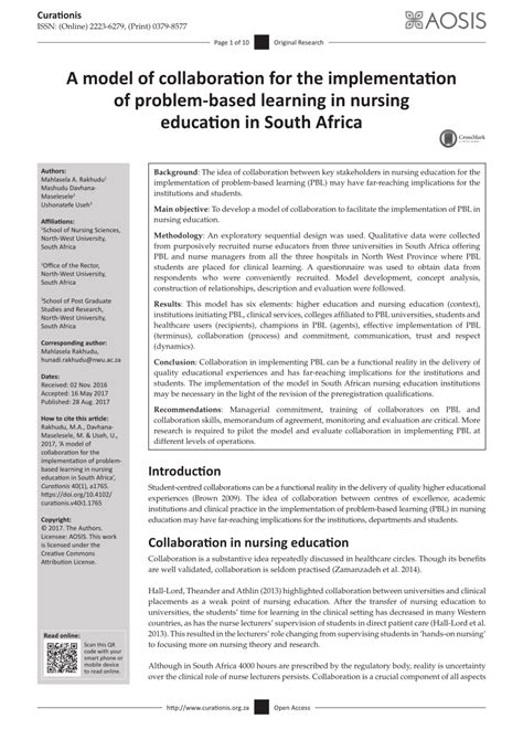 pdf a model of collaboration for the implementation of problem based
