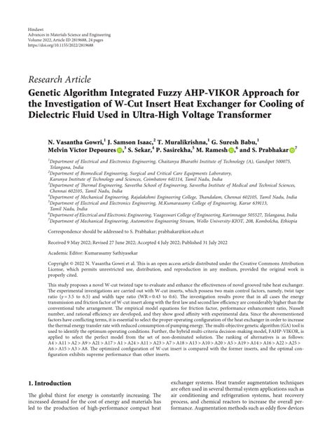 Pdf Genetic Algorithm Integrated Fuzzy Ahp Vikor Approach For The Investigation Of W Cut