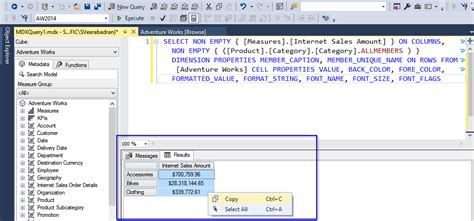 Sql Server 2008 Copypaste Results From Cube Browser In Ssms 2017 Stack Overflow