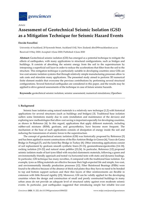 Pdf Assessment Of Geotechnical Seismic Isolation Gsi As A Mitigation Technique For Seismic