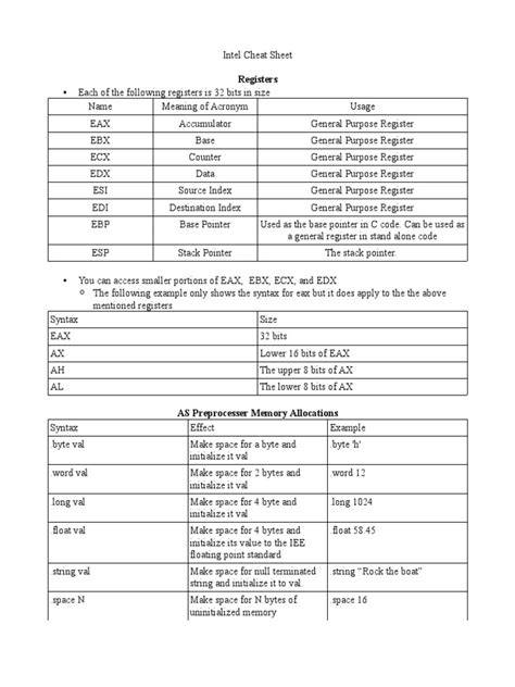 intel cheat sheet pdf c programming language pointer computer programming