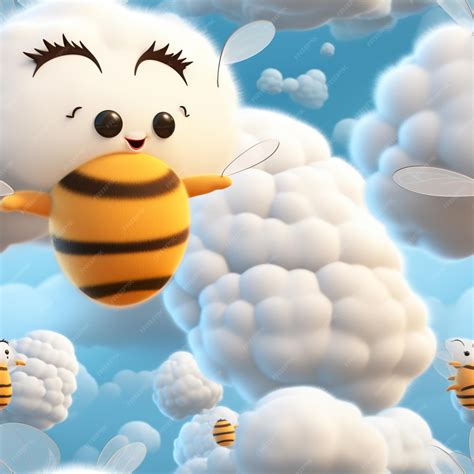 Premium Photo There Is A Cartoon Bee Flying Through The Clouds With A