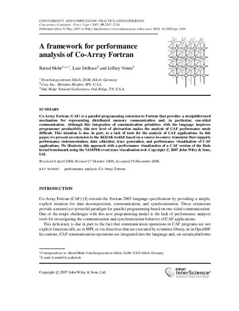 pdf a framework for performance analysis of co array fortran