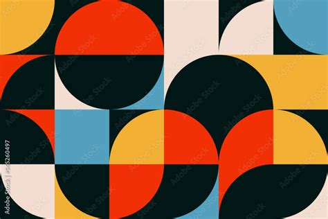 Abstract Retro Geometric Seamless Pattern In The Bauhaus Style With Grid And Tile Geo Squares