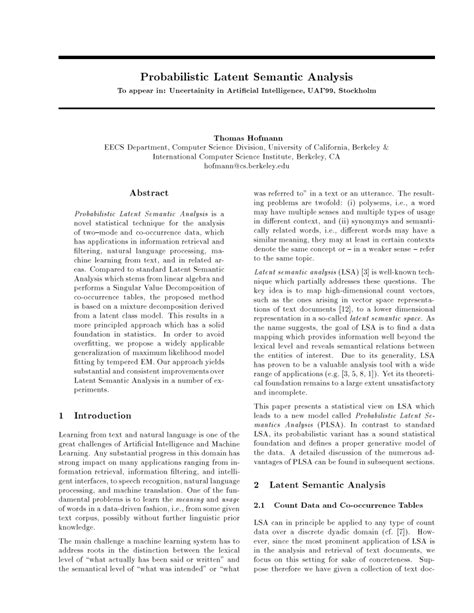 Pdf Probabilistic Latent Semantic Analysis