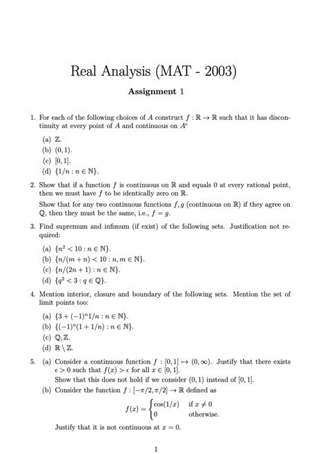 Solved Real Analysis Mat 2003 Assignment 1 1 For Each