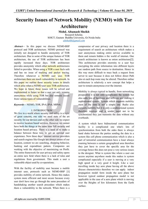 Security Issues Of Network Mobility Nemo With Tor Architecture Pdf