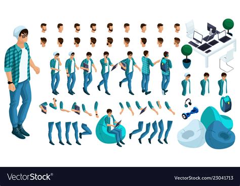 Create Your Isometric Character D Man Royalty Free Vector