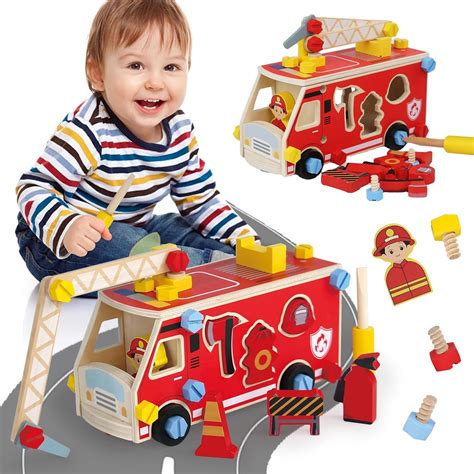 Loveland Wooden Fire Truck Toy Take Apart Stem Vehicle