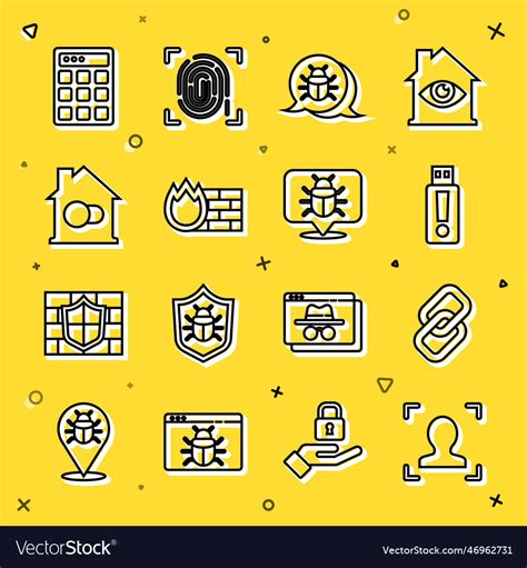 Set Line Face Recognition Chain Link Usb Flash Vector Image