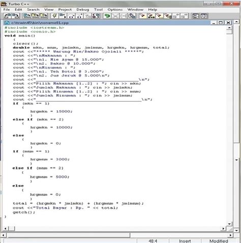 Membuat Menu Makanan Menggunakan Kondisi Pada Program C Defri Zulkifli