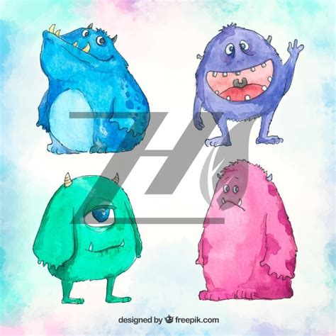 دانلود مجموعه وکتور هیولاهای آبرنگی دانلود رایگان فایل لایه باز، Psd، وکتور، لوگو و موکاپ
