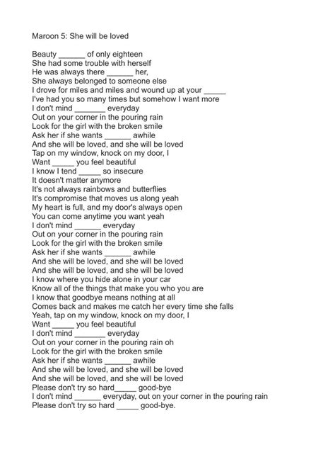 Maroon 5 Lyrics She Will Be Loved