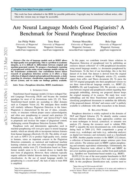 Pdf Are Neural Language Models Good Plagiarists A Benchmark For Neural Paraphrase Detection