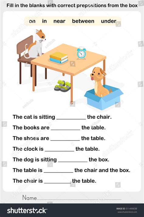 Fill Blanks Correct Prepositions Preposition Worksheet Stock Vector