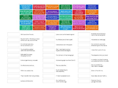 Toeic Part 2 Question And Response Match Match Up