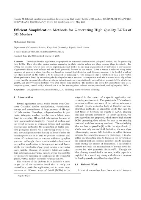 Pdf Efficient Simplification Methods For Generating High Quality Lods