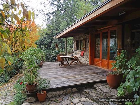 Ai创作图南方门廊庭院布局 实木庭院 庭院休息区 庭院木地板 私人花园别墅 乡村别墅庭院设计 农家乐庭院装修 庭院休息站 木结构休息区 园艺休息区 别墅室外田园 森林木屋休息区 幽静的禅房小院