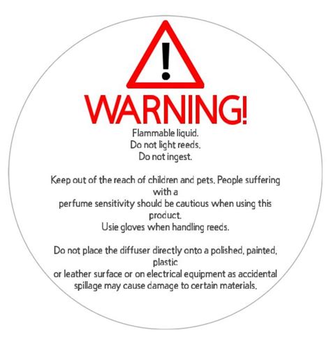 Reed Diffuser Warning Safety Sticker Matte Glossy Vinyl 3cm 4cm 5cm Etsy