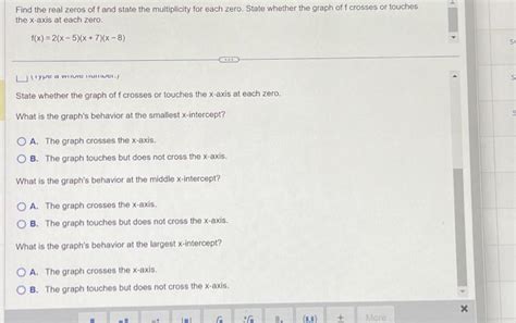 Solved Find The Real Zeros Of F And State The Multiplicity Chegg Com