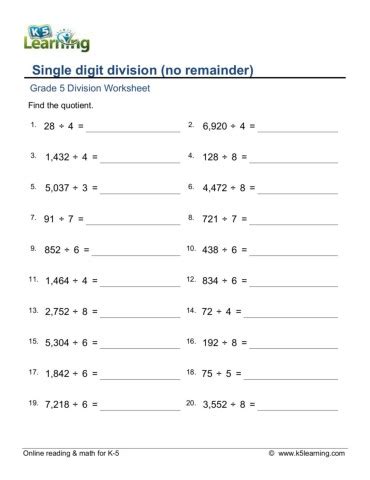 Division Practice Worksheet