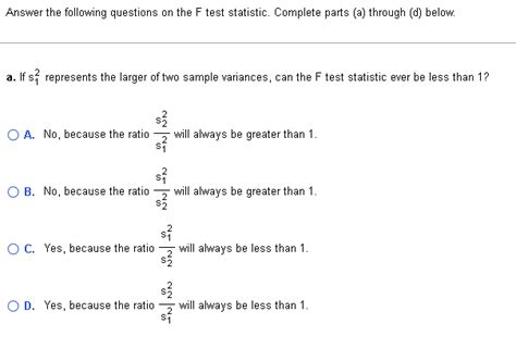 Solved Answer The Following Questions On The F Test Chegg Com