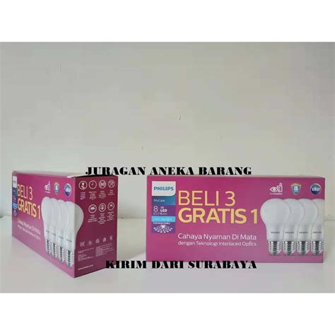 Jual JAB PAKET Lampu Philips Led 8 Watt 12 Watt Bungkus Pink Isi 4 Nyala Putih Free Bubles