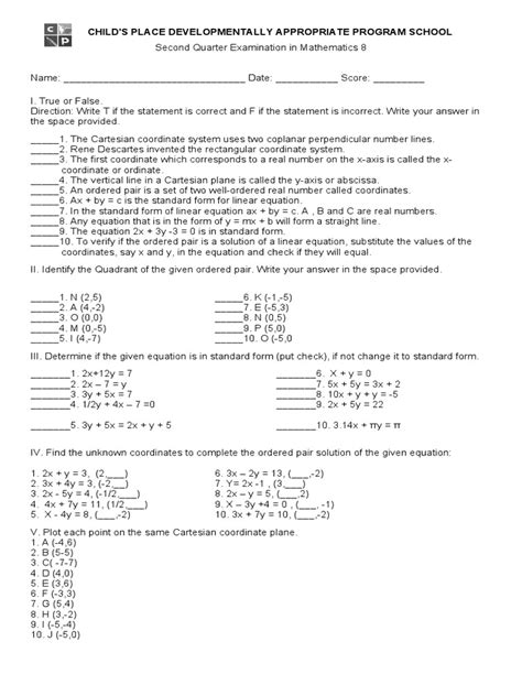 Math 8 Pdf Cartesian Coordinate System Equations