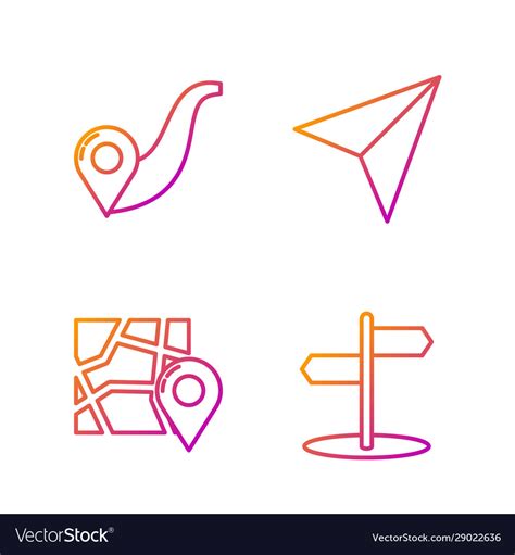 Set Line Road Traffic Sign Folded Map Royalty Free Vector