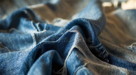 Close Up Of Textured Denim Fabric Showing Variations In Color And