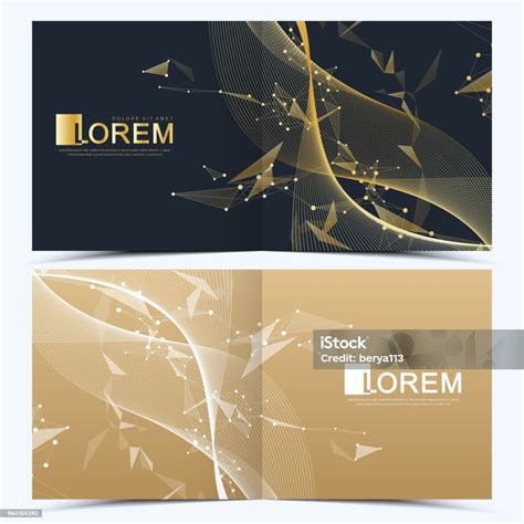 현대 벡터 평방 브로셔 전단지 전단지 커버 카탈로그 잡지 또는 연례 보고서에 대 한 템플릿 비즈니스 과학 및 기술 설계도 서 레이아웃입니다 황금 파도 함께 프레 젠 테이 션