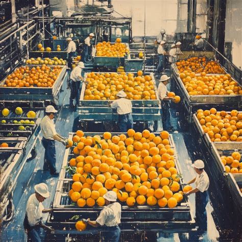 Workers In A Factory Sort Oranges Into Crates Premium Ai Generated Image