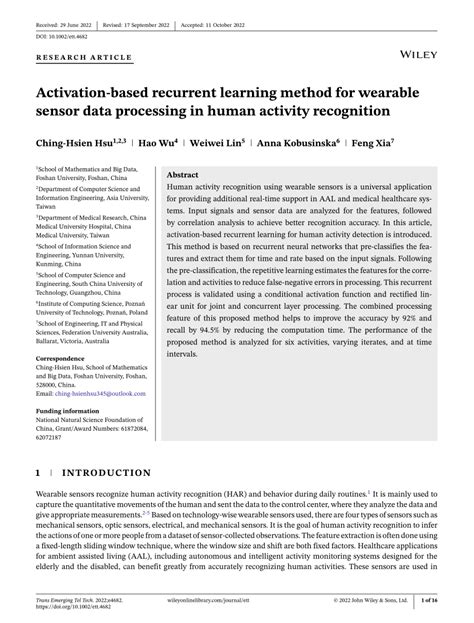 Activation‐based Recurrent Learning Method For Wearable Sensor Data