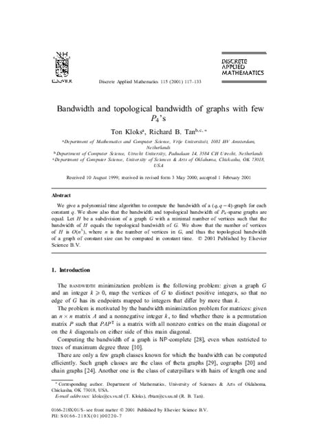 Pdf Bandwidth And Topological Bandwidth Of Graphs With Few P4s