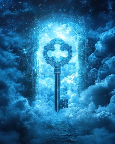 Golden Key In The Door Of Heaven Christian Theme Symbolizing Lifes