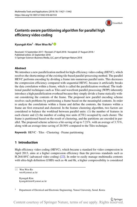 Contents Aware Partitioning Algorithm For Parallel High Efficiency