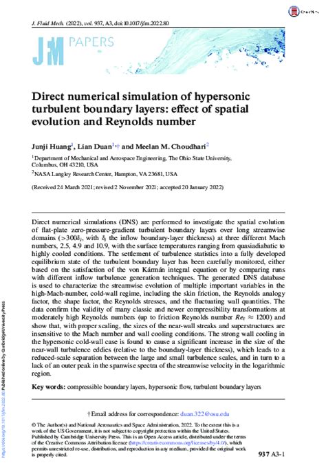 Pdf Direct Numerical Simulation Of Hypersonic Turbulent Boundary Layers Effect Of Spatial