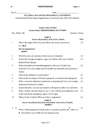 Ucest 105 Model Question Paper Solution UCEST 105 ALGORITHMIC