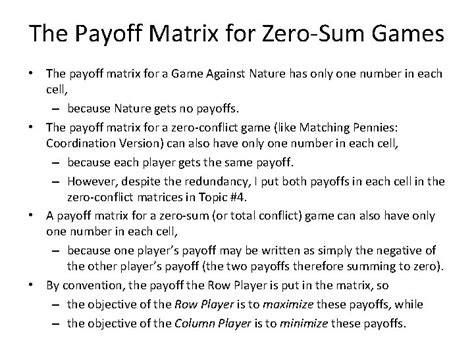 Zerosum Total Conflict Games Topic 5 The Payoff