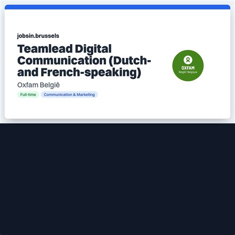 Teamlead Digital Communication Dutch And French Speaking Oxfam België Jobs In Brussels